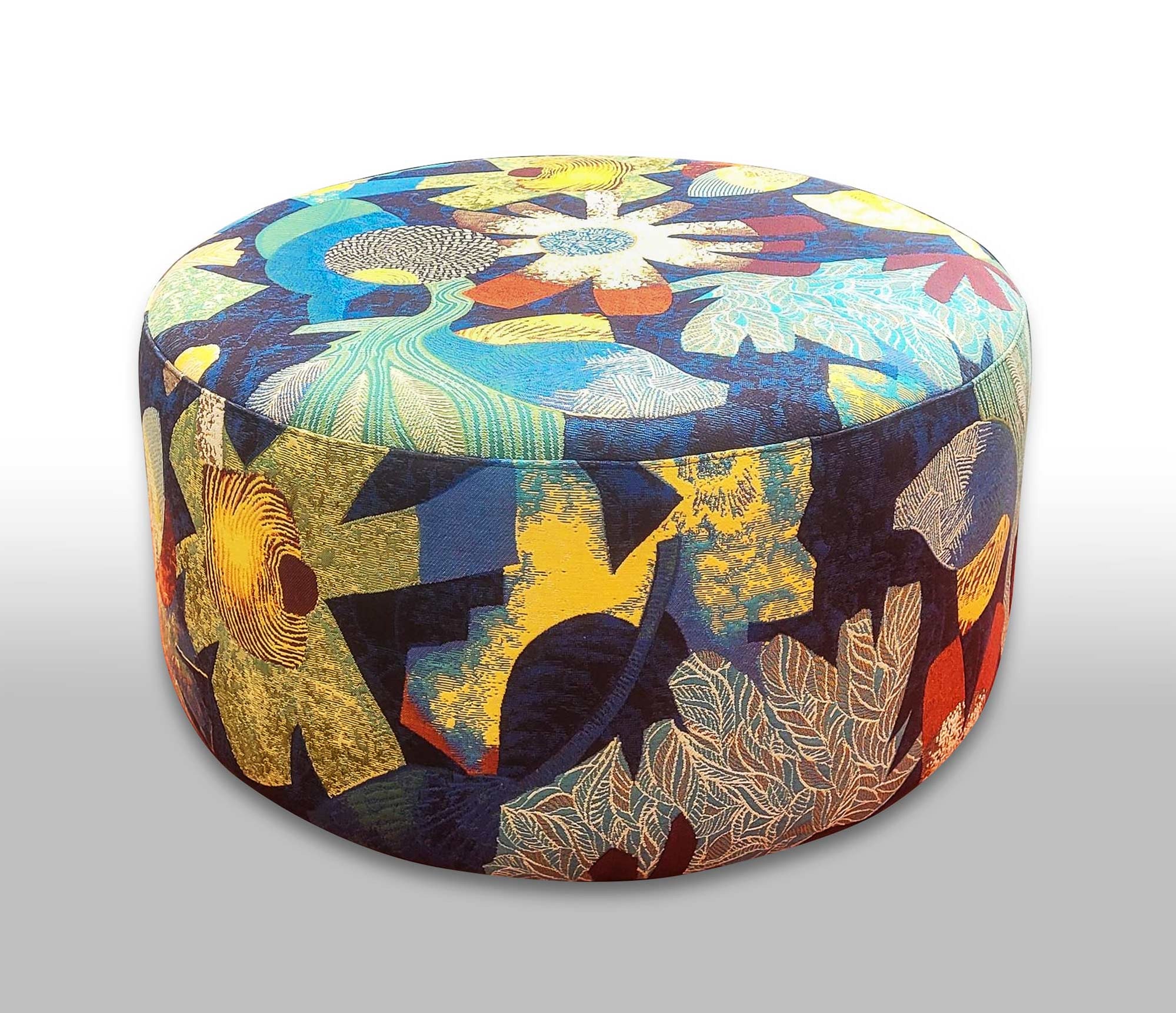 Round Ottoman in Colourful Fabric NZ — Gorgeous Creatures