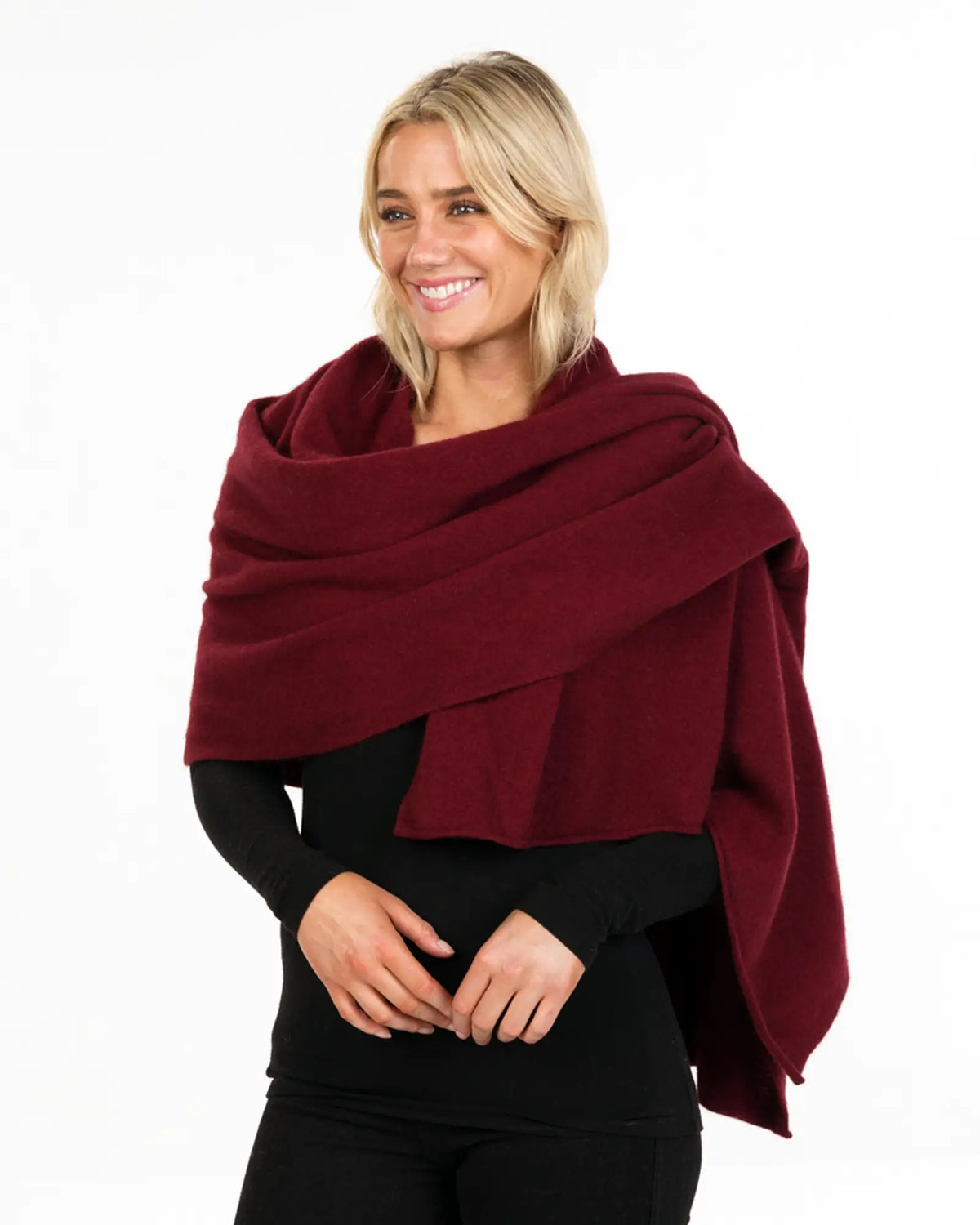 Generous Fit Possum Merino Cherry Red Travel Wrap — Gorgeous Creatures