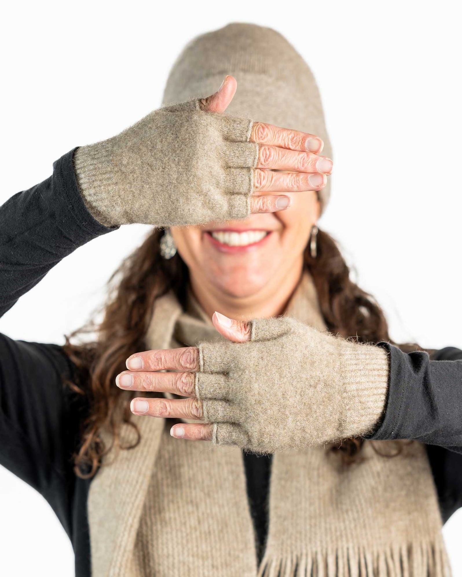 Flax Beige Possum Merino Fingerless Gloves NZ — Gorgeous Creatures