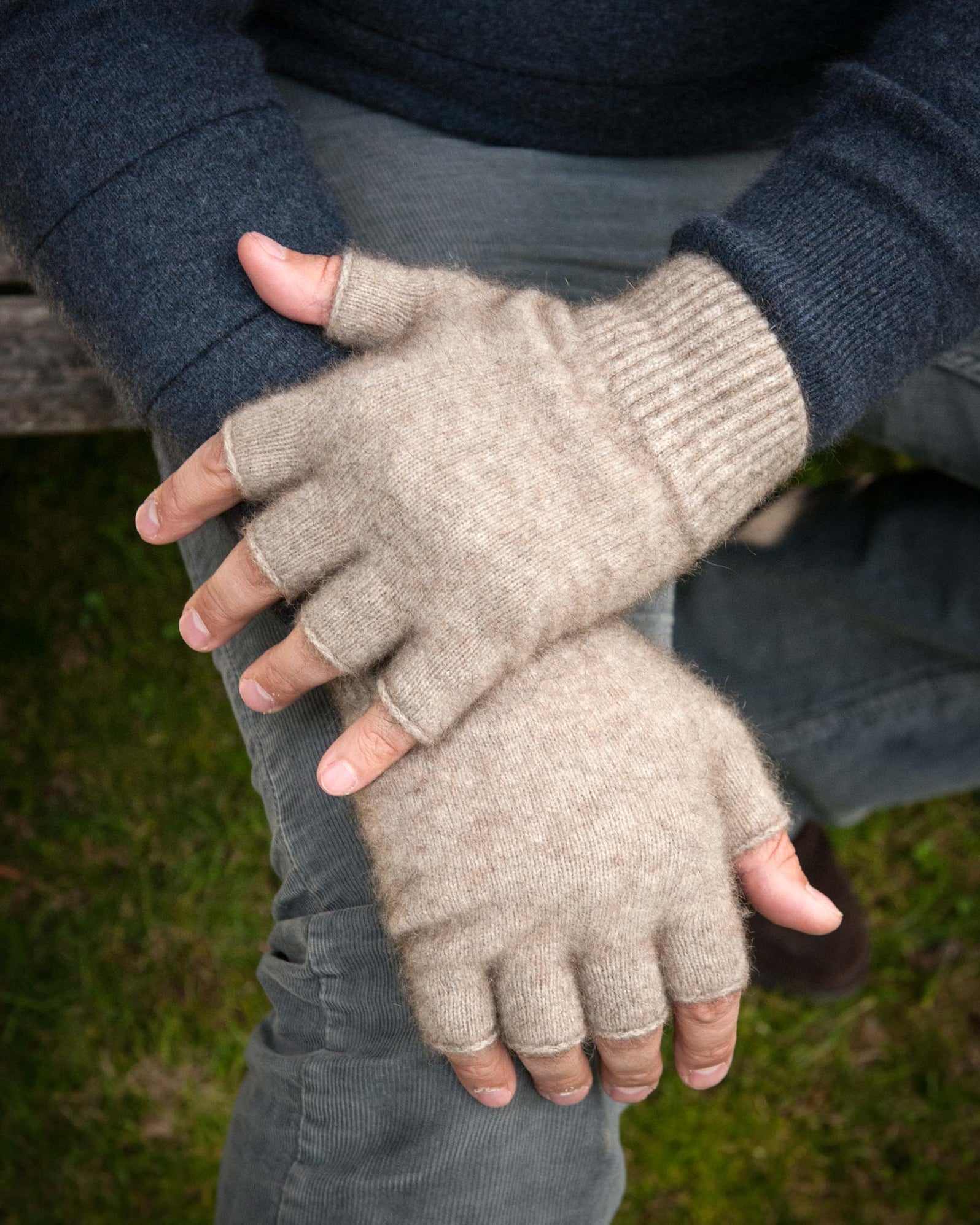 Flax Beige Possum Merino Fingerless Gloves NZ — Gorgeous Creatures