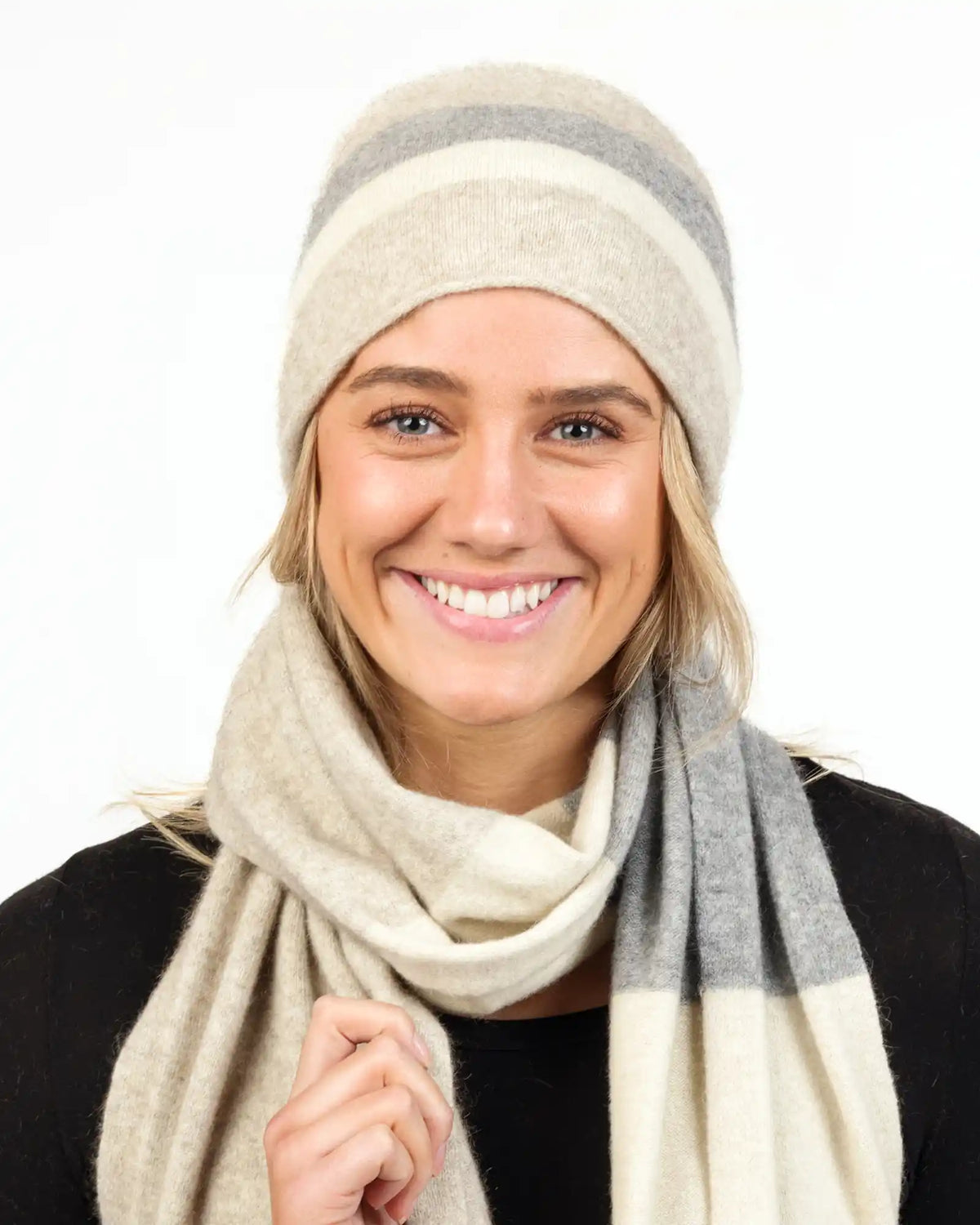Natural Stripe Possum Merino Wool Beanie NZ — Gorgeous Creatures