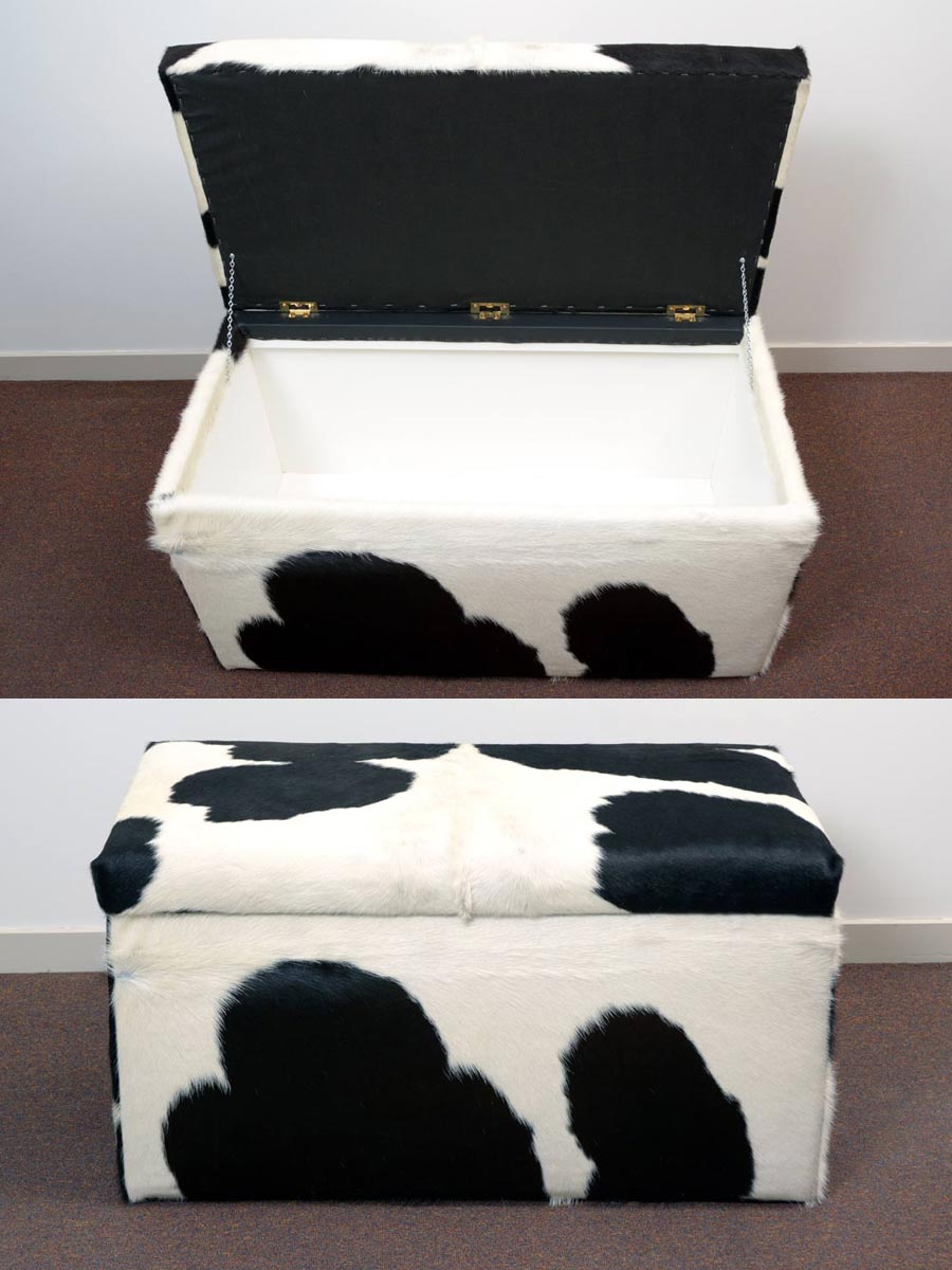 Cowhide ottoman with storage store