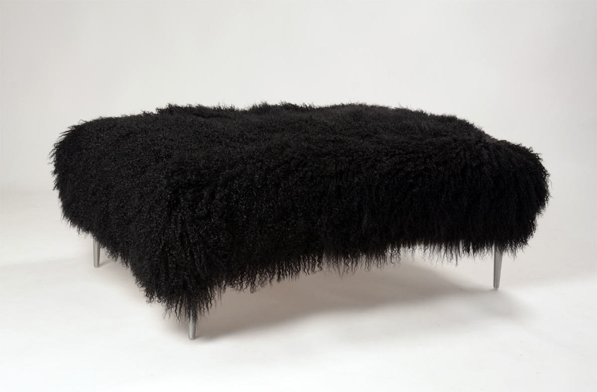 Black Tibetan Lamb Ottoman Stool NZ Made — Gorgeous Creatures