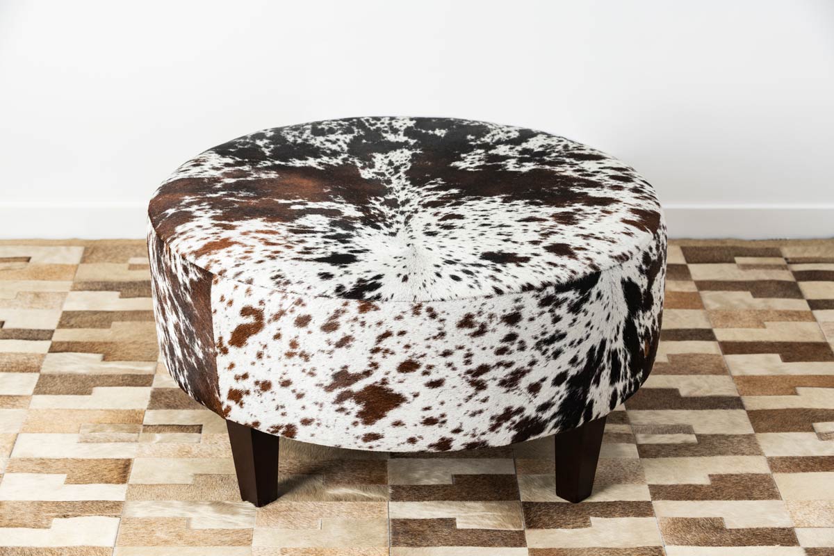 Round Cowhide Ottoman USA | Brown Speckle — Gorgeous Creatures