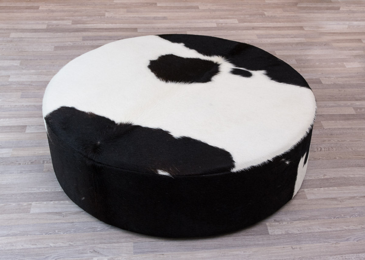 Round Cowhide Ottoman Furniture Black & White — Gorgeous Creatures