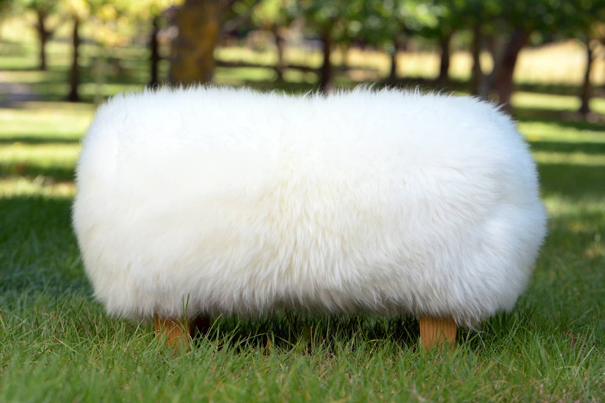 White Sheepskin Footstools | Wool Pouf Footrest — Gorgeous Creatures